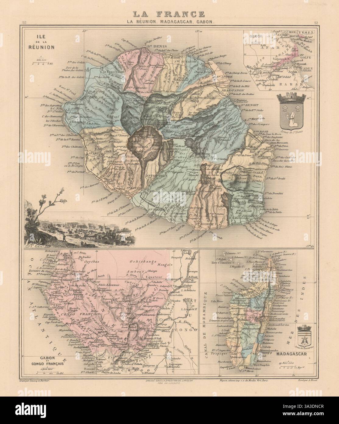 La Réunion, Madagascar, Gabon & French Congo Français. Vuillemin 1890 ...