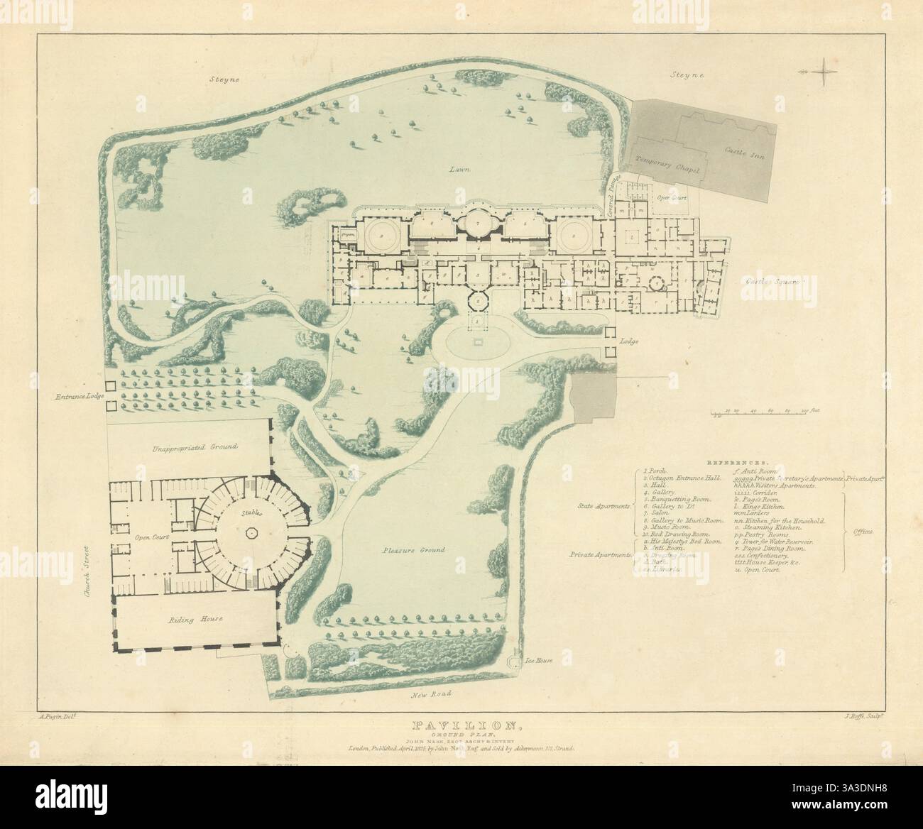 Brighton Royal Pavilion - Ground Plan by John Nash / Augustus Pugin ...