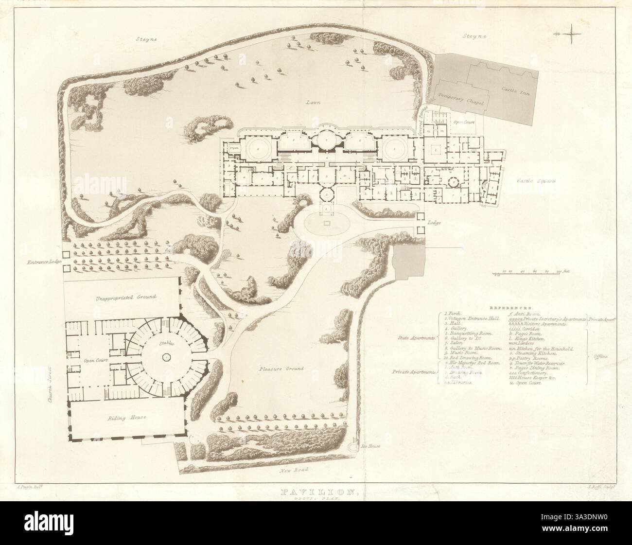 Brighton Royal Pavilion - Ground Plan by John Nash / Augustus Pugin ...