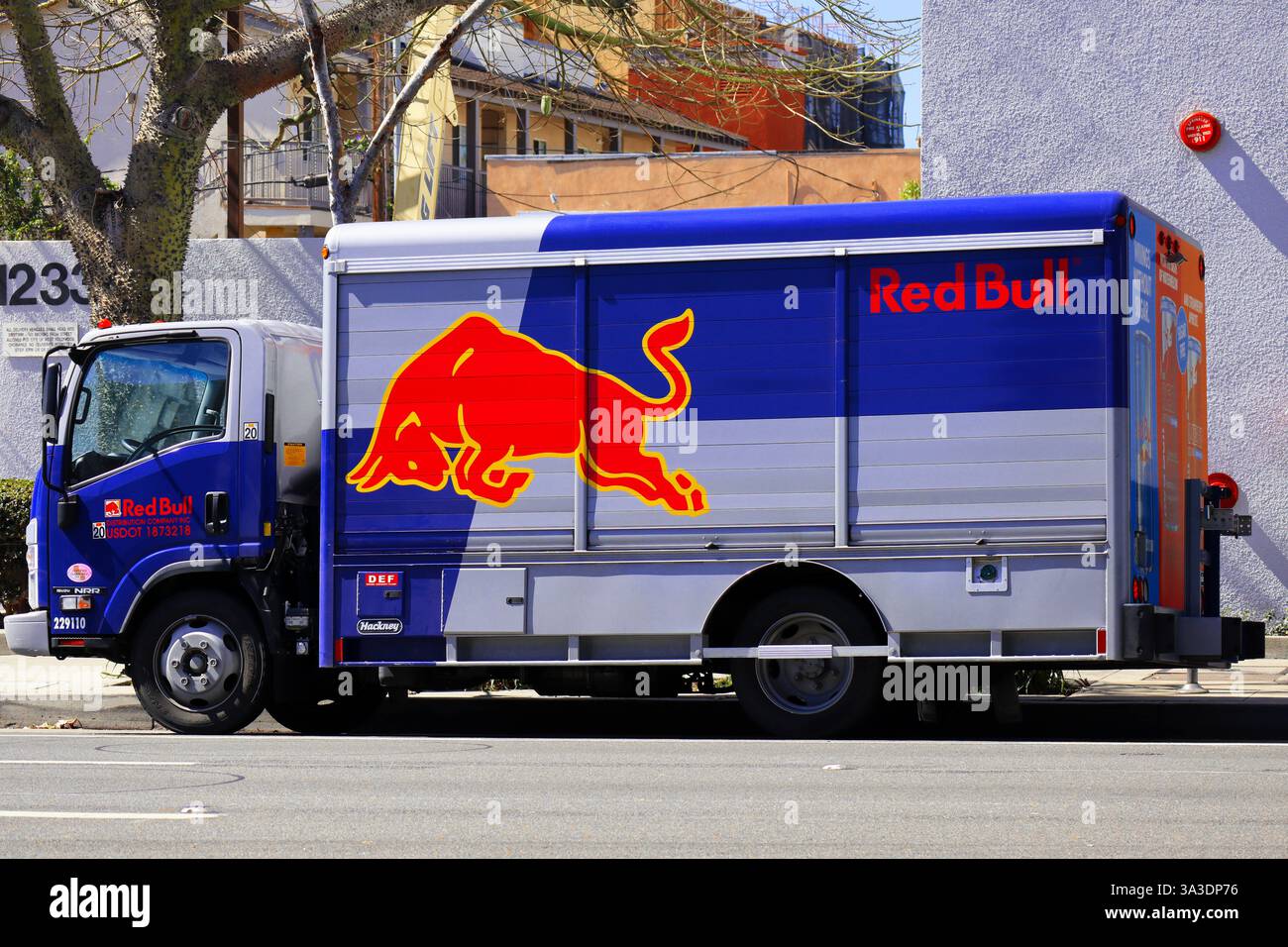 Red Bull delivery van with branding parked on the street Stock Photo ...