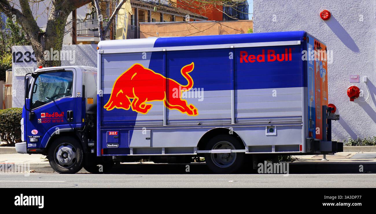 Red Bull delivery van with branding parked on the street Stock Photo ...
