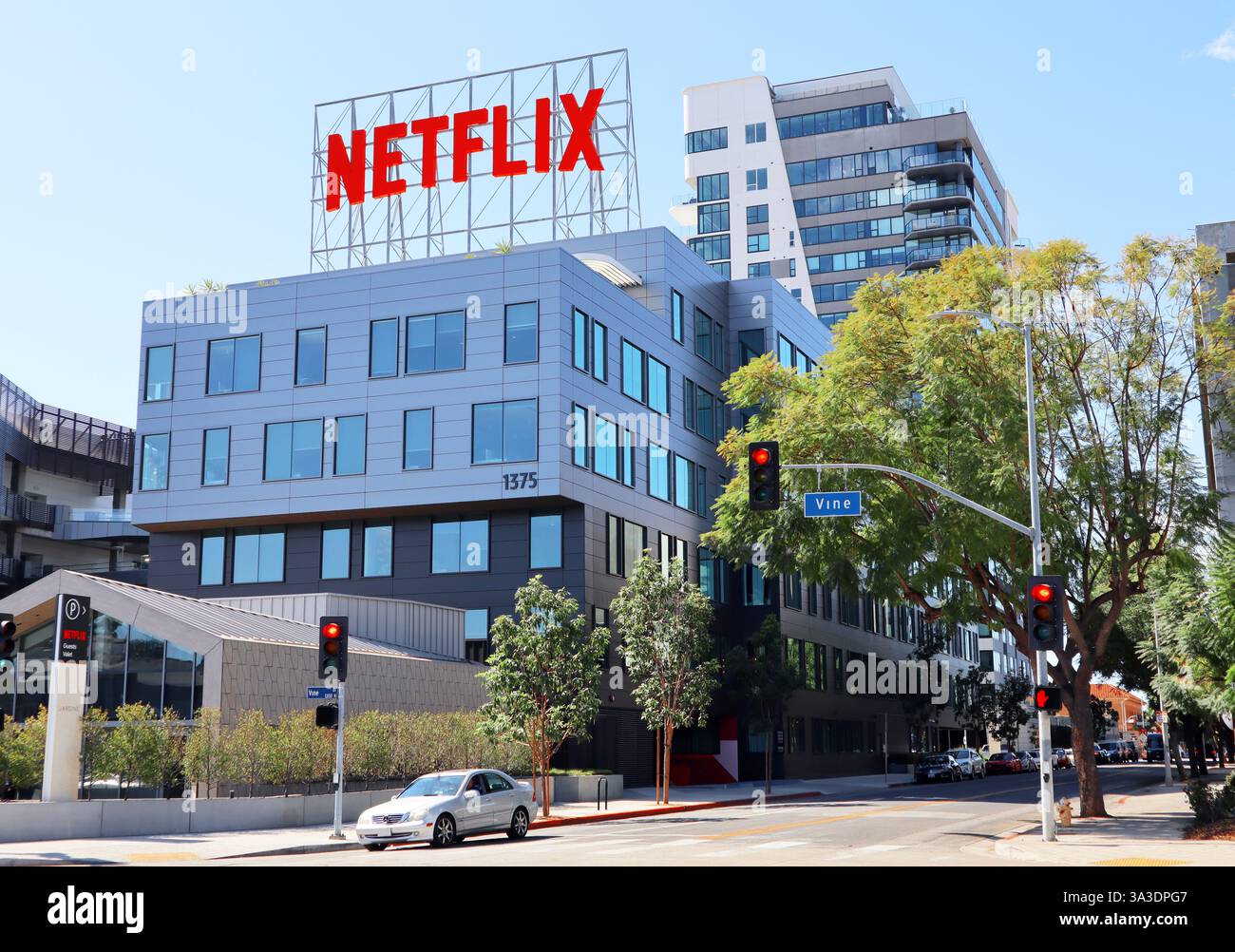 NETFLIX corporate office building with signage on top, located at 1341 ...