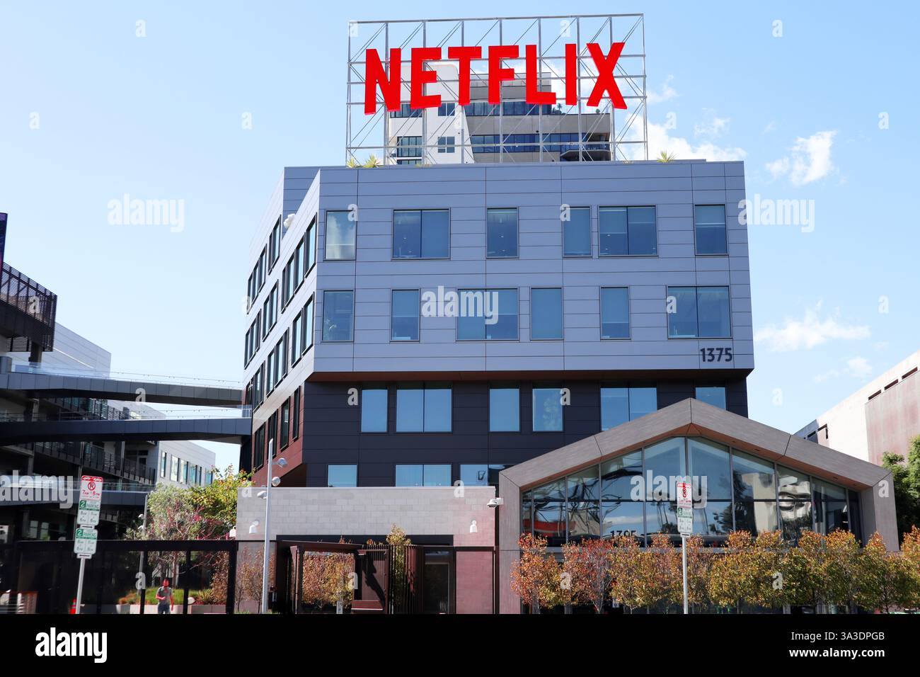 NETFLIX corporate office building with signage on top, located at 1341 ...