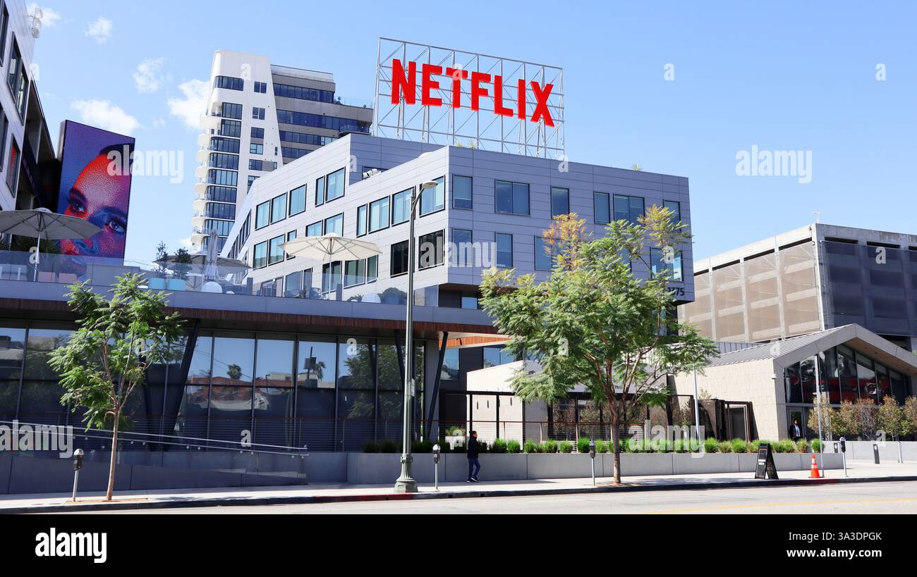 NETFLIX corporate office building with signage on top, located at 1341 ...