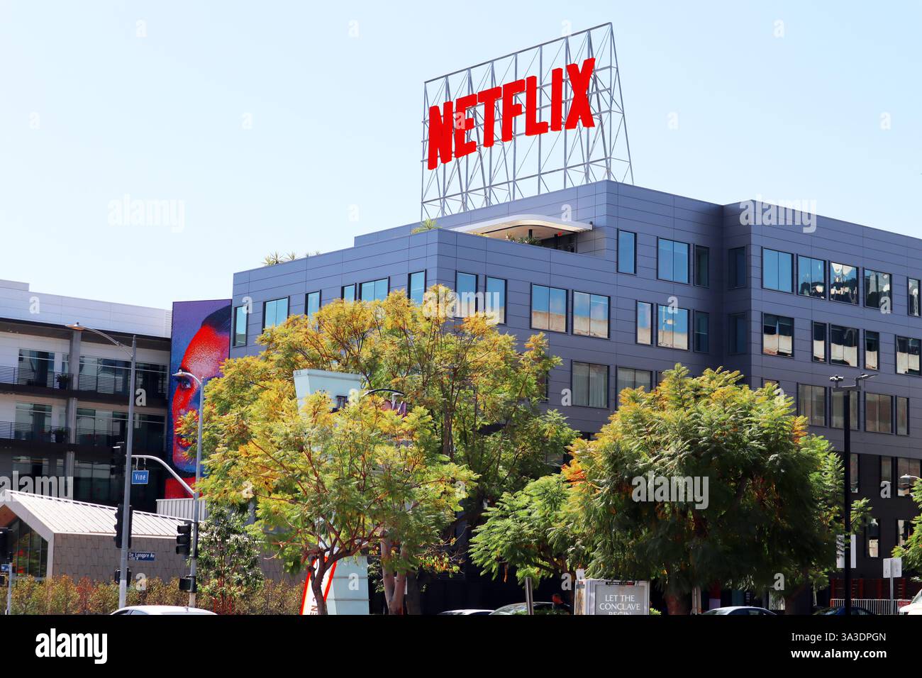 NETFLIX corporate office building with signage on top, located at 1341 ...