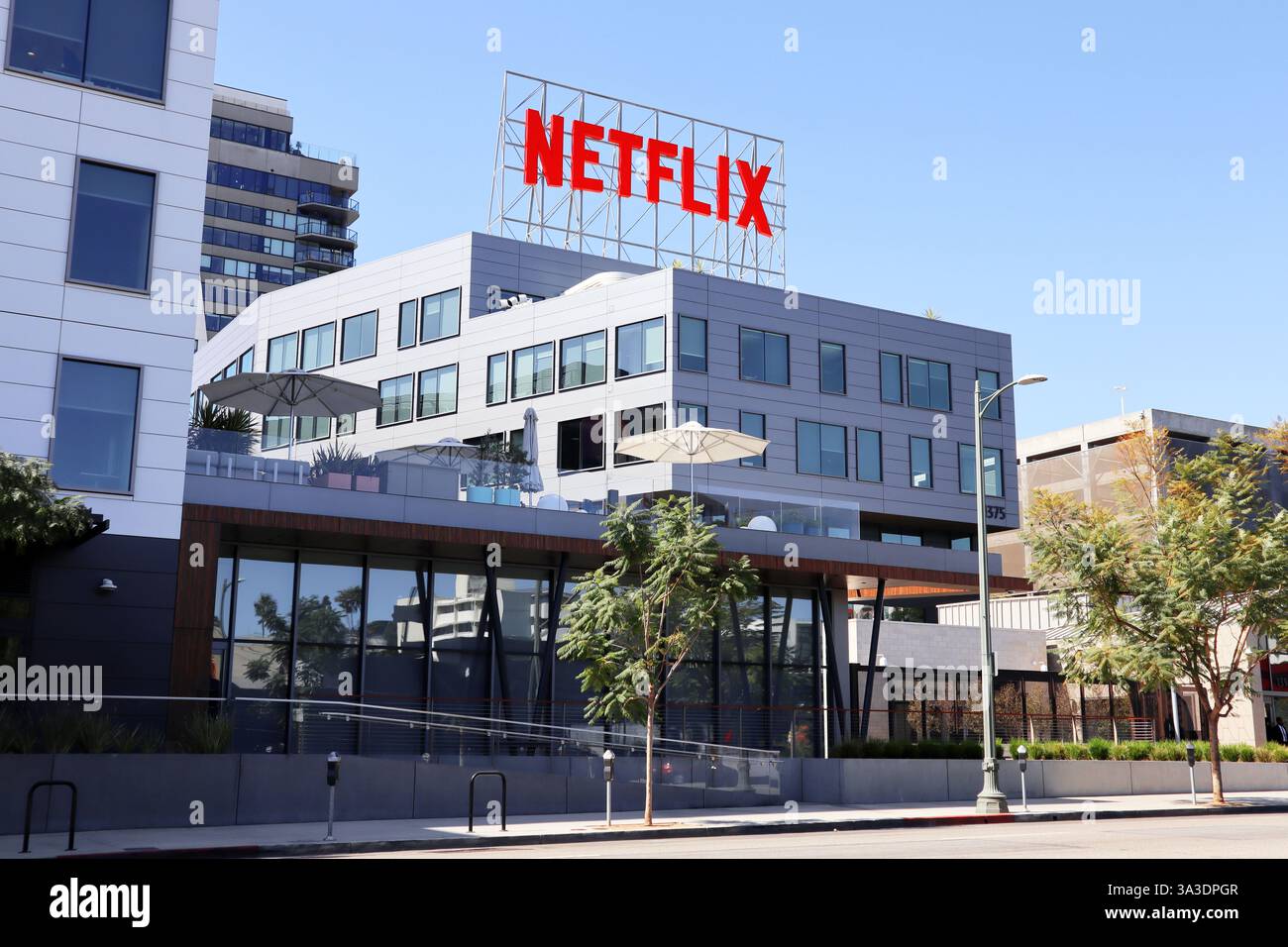 NETFLIX corporate office building with signage on top, located at 1341 ...