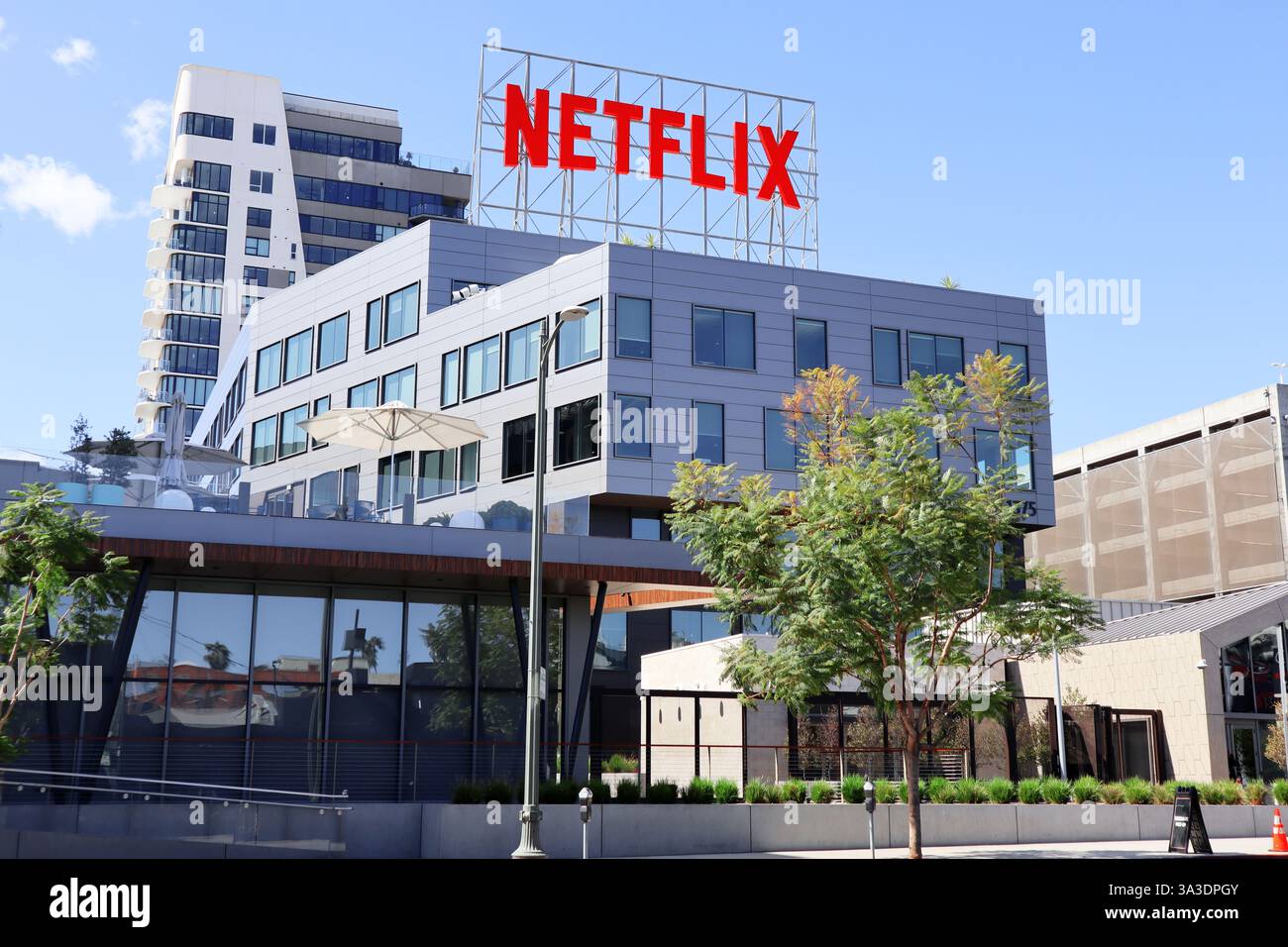 NETFLIX corporate office building with signage on top, located at 1341 ...