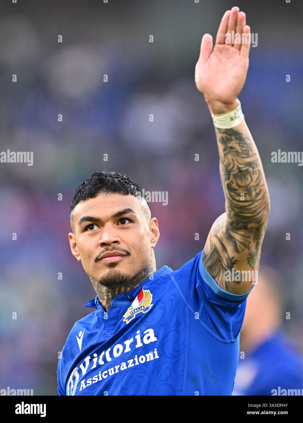 Italy's Monty Ioane during the Guinness Men's Six Nations match at the ...