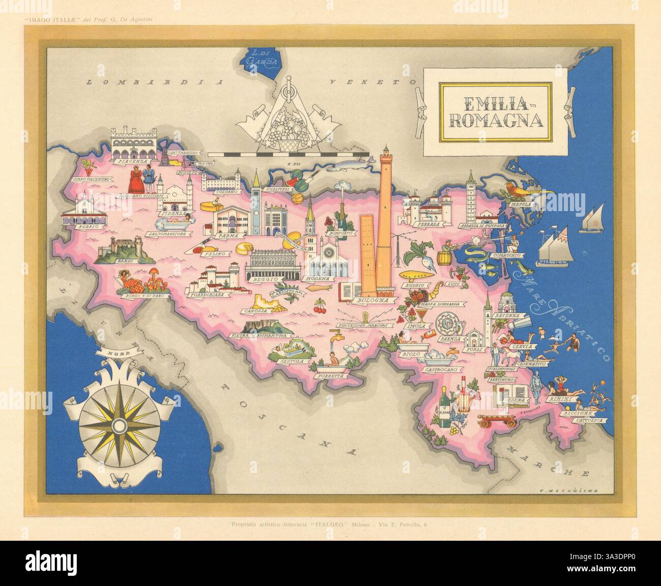 Emilia-Romagna pictorial map by Vsevolode Nicouline. Italgeo/Agostini ...