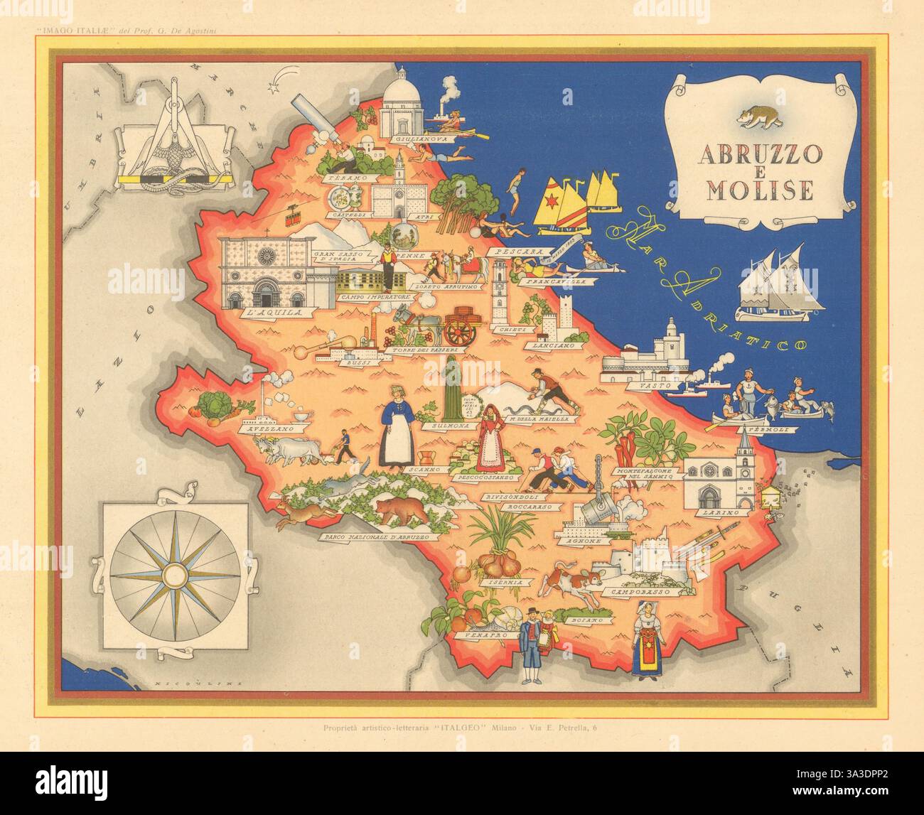 Abruzzo e Molise pictorial map by Vsevolode Nicouline. Italgeo/Agostini ...