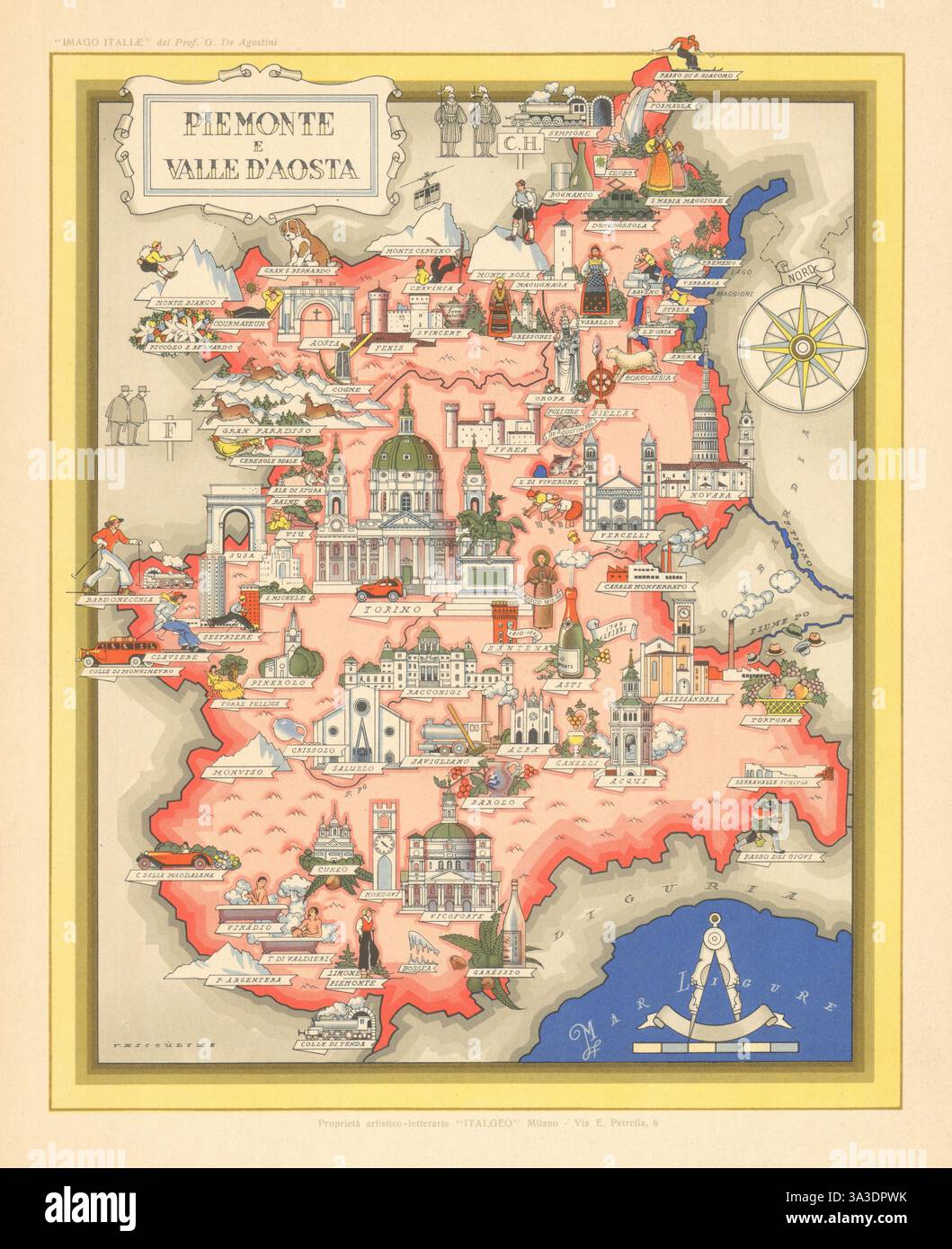 Piemonte / Piedmont & Aosta pictorial map by Vsevolode Nicouline ...