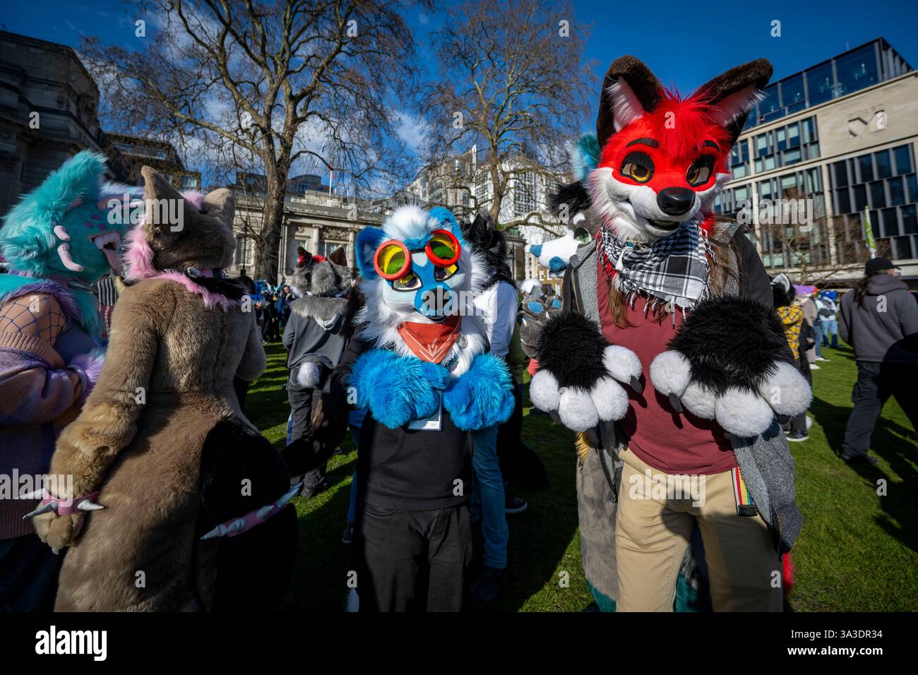 London, UK. 15 March 2025. Members of a group known as LondonFurs, a ...