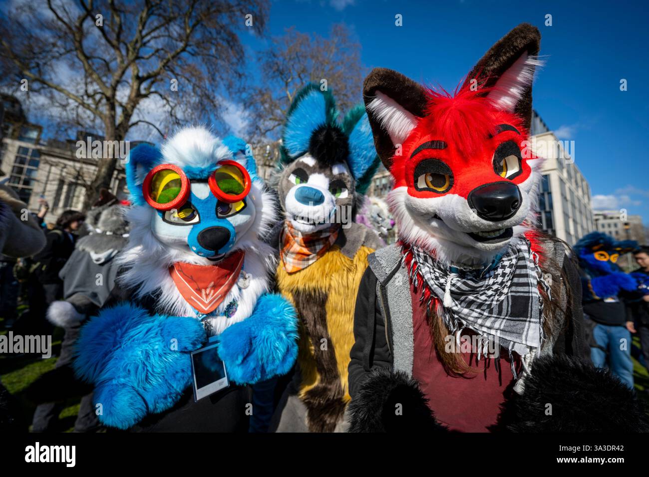 London, UK. 15 March 2025. Members of a group known as LondonFurs, a ...