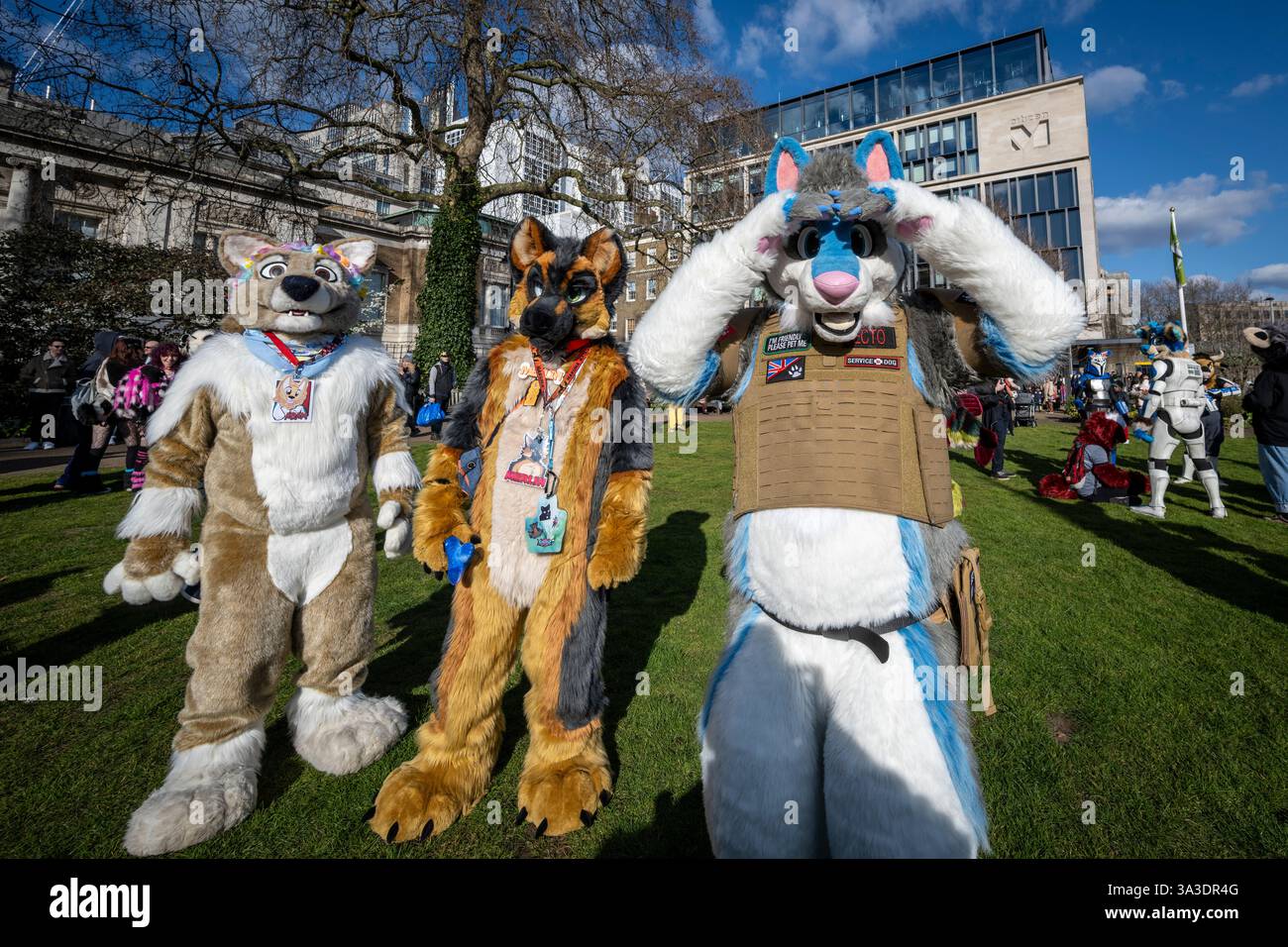 London, UK. 15 March 2025. Members of a group known as LondonFurs, a ...
