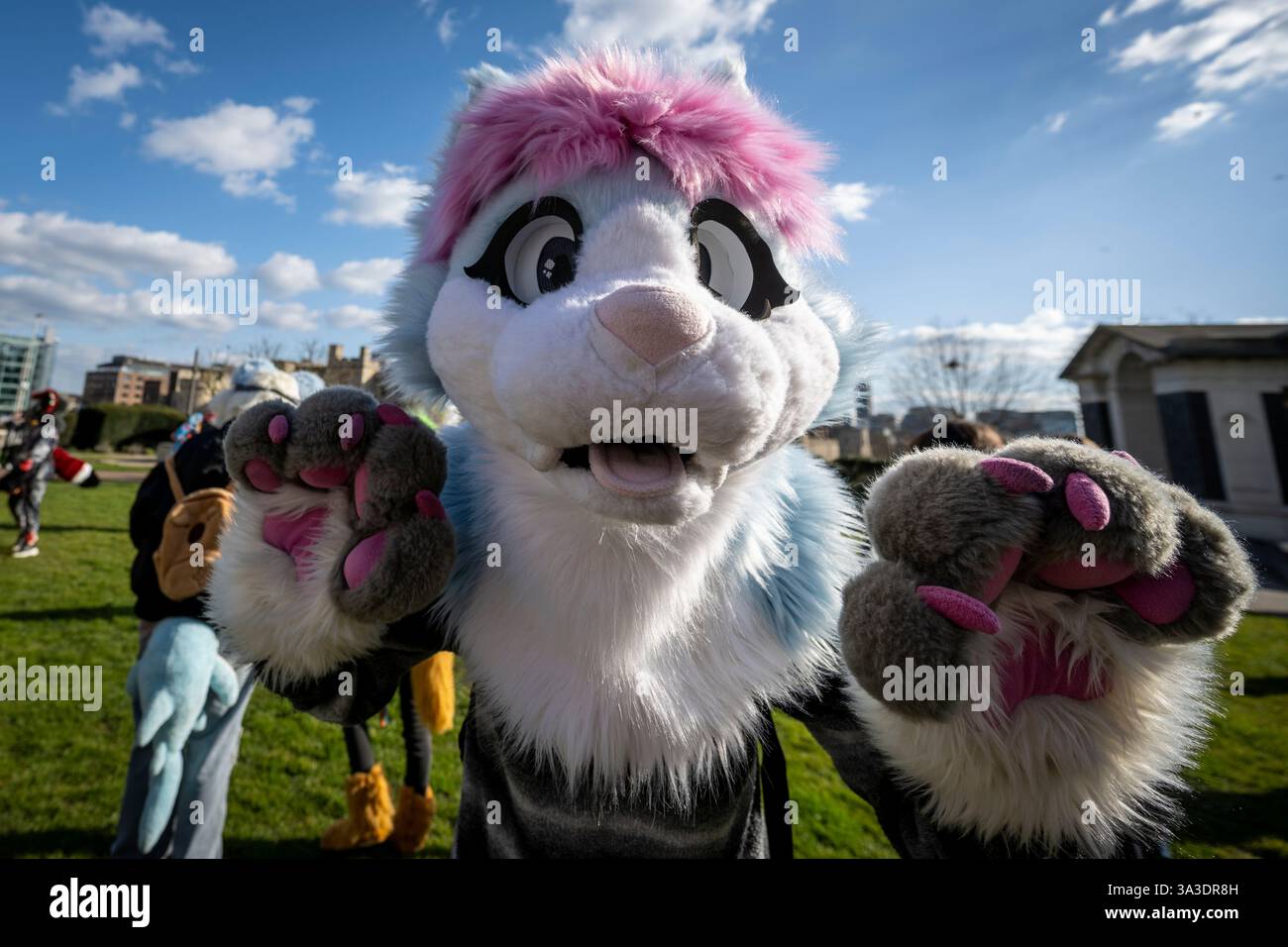 London, UK. 15 March 2025. Members of a group known as LondonFurs, a ...