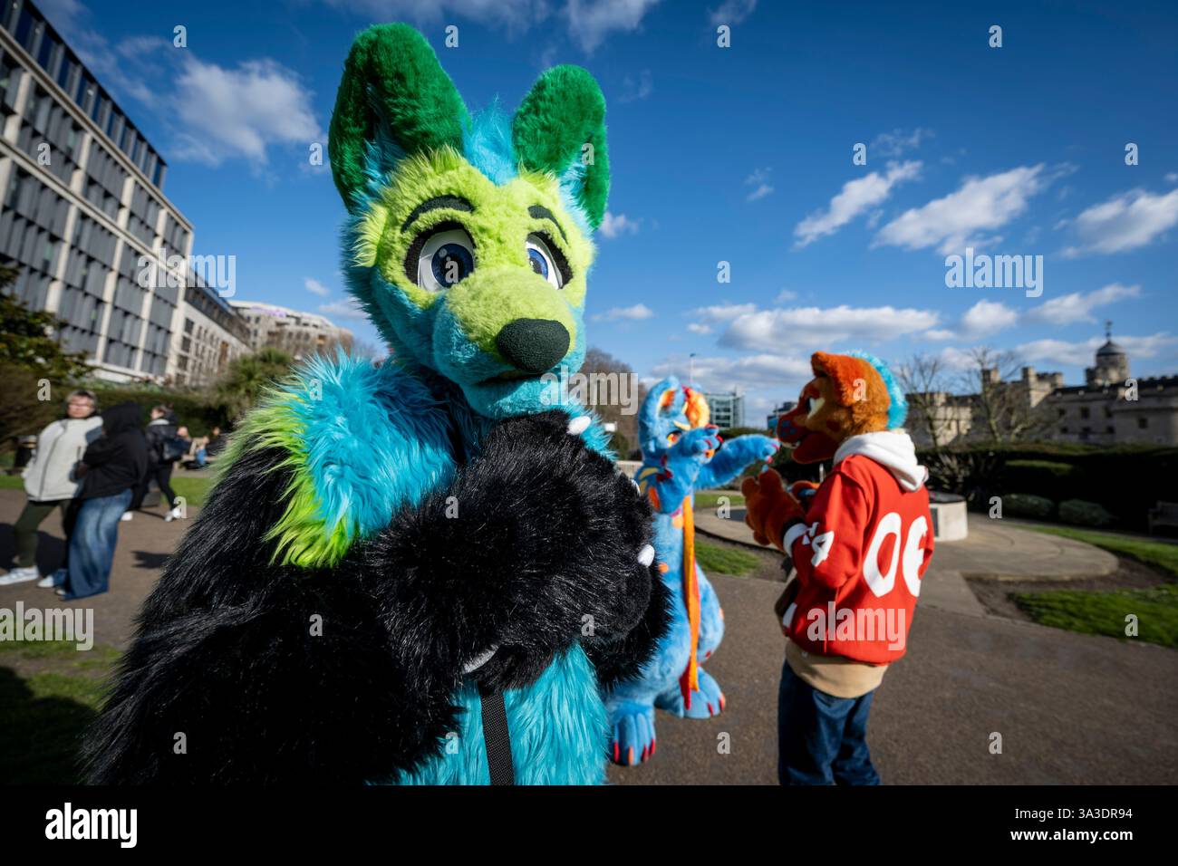 London, UK. 15 March 2025. Members of a group known as LondonFurs, a ...