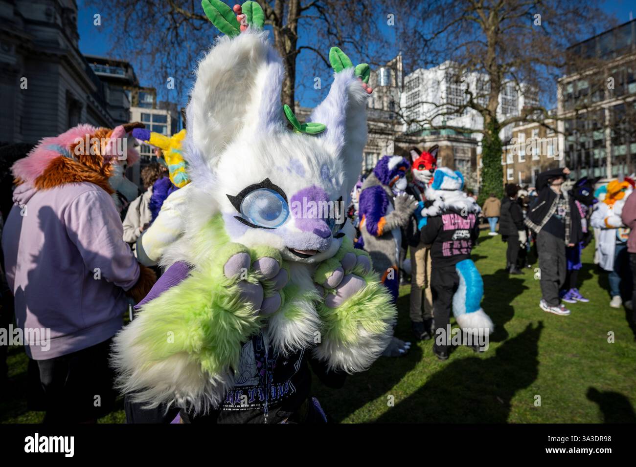 London, UK. 15 March 2025. Members of a group known as LondonFurs, a ...