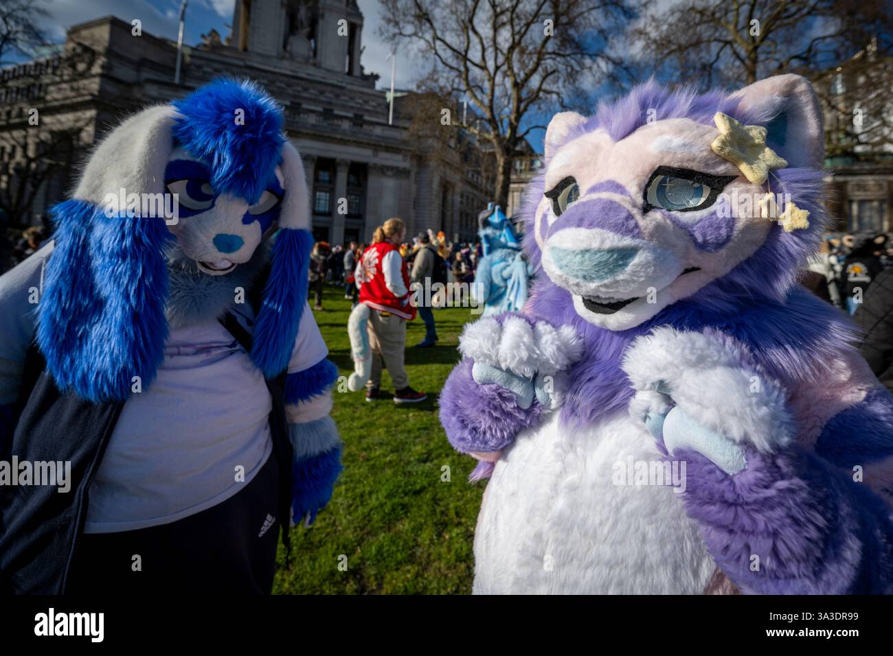 London, UK. 15 March 2025. Members of a group known as LondonFurs, a ...