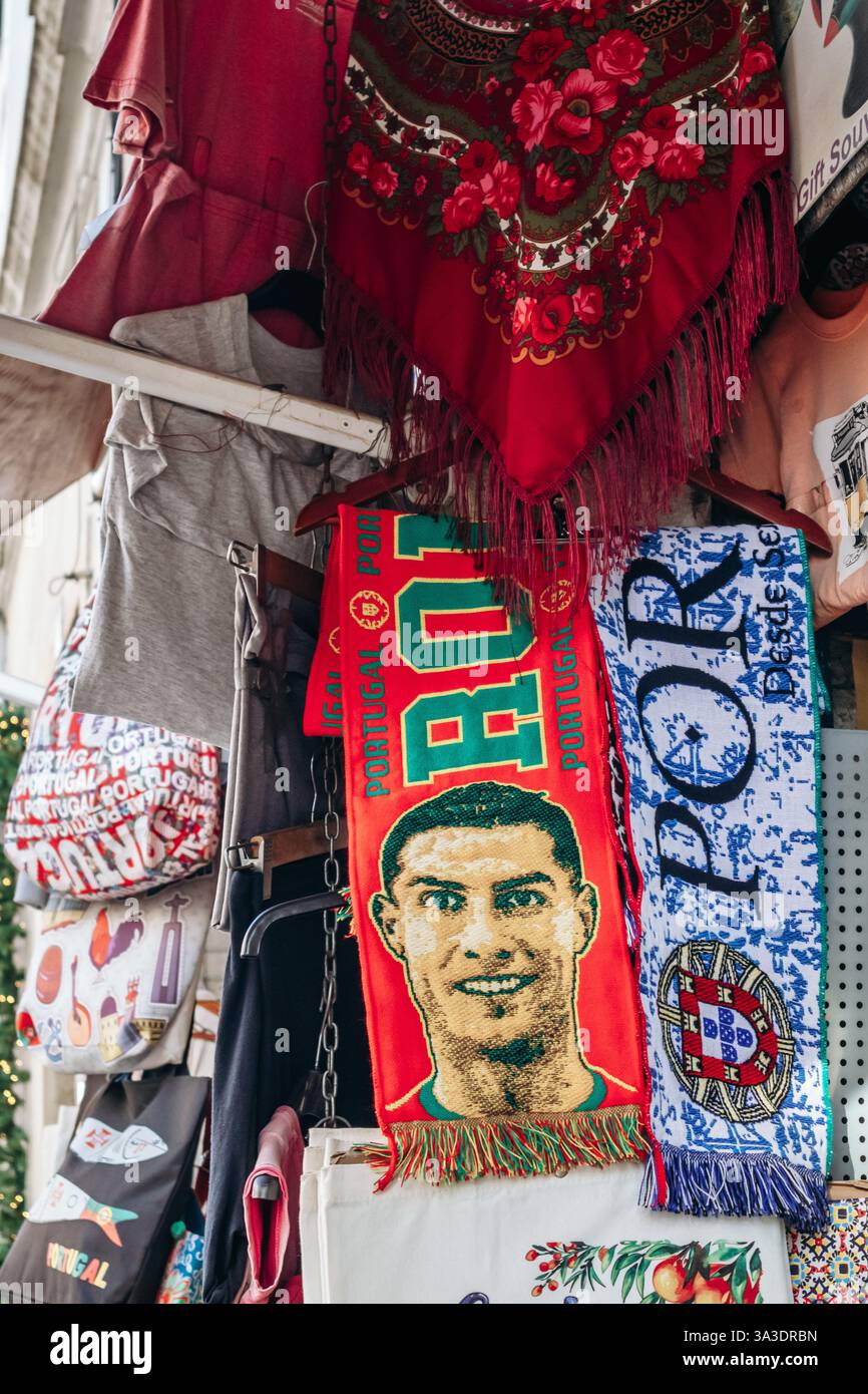Lisbon, Portugal - January 2, 2025: A display of colorful souvenirs ...