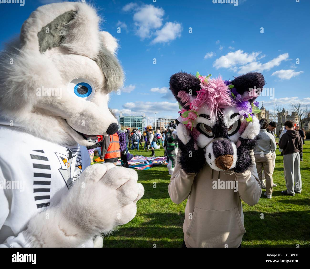 London, UK. 15 March 2025. Members of a group known as LondonFurs, a ...