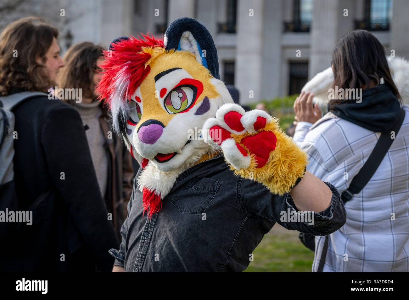 London, UK. 15 March 2025. Members of a group known as LondonFurs, a ...