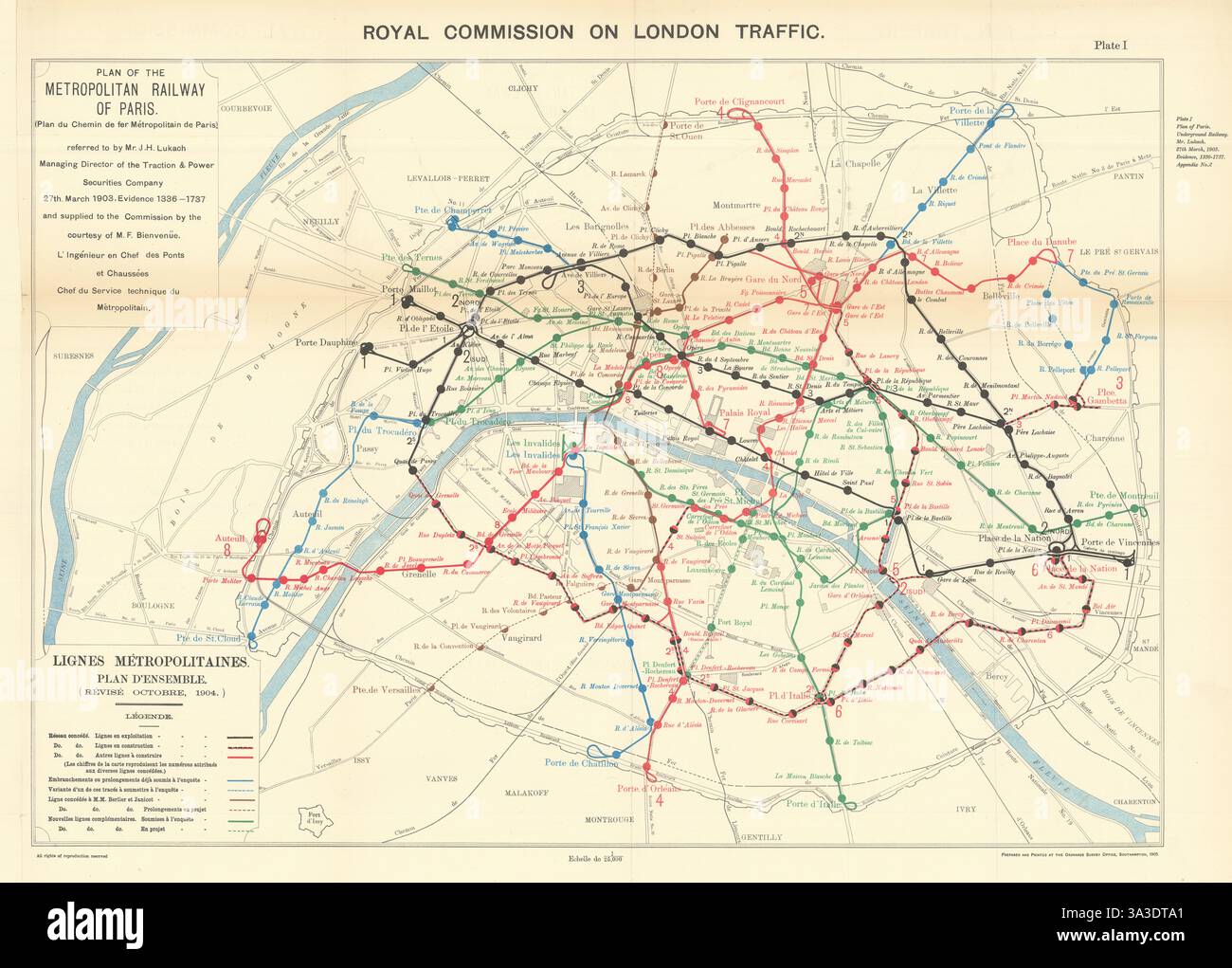 Lignes Métropolitaines Plan d'Ensemble. Paris Metro underground map ...