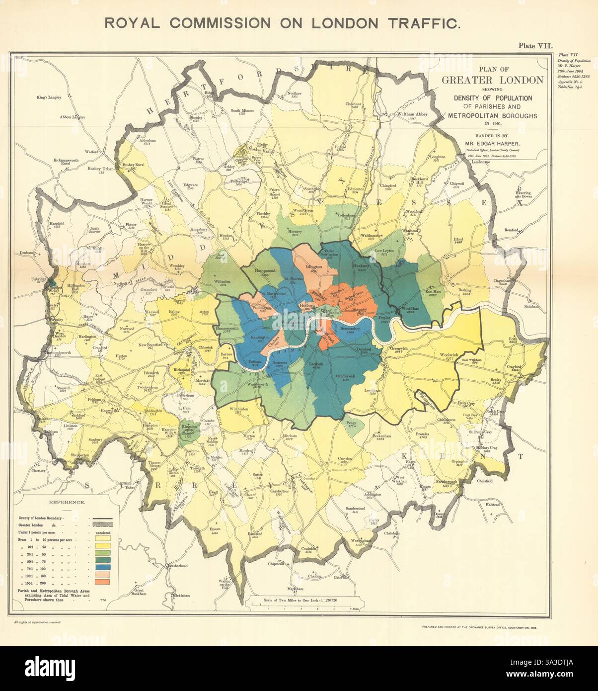 Greater London showing density of population of parishes & boroughs ...