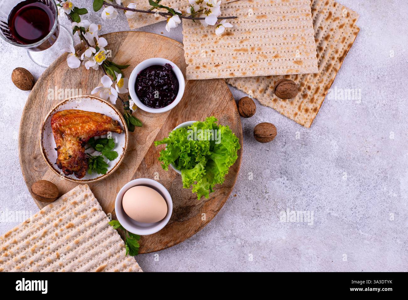 Traditional Passover Seder plate with symbolic foods. Symbolic of ...