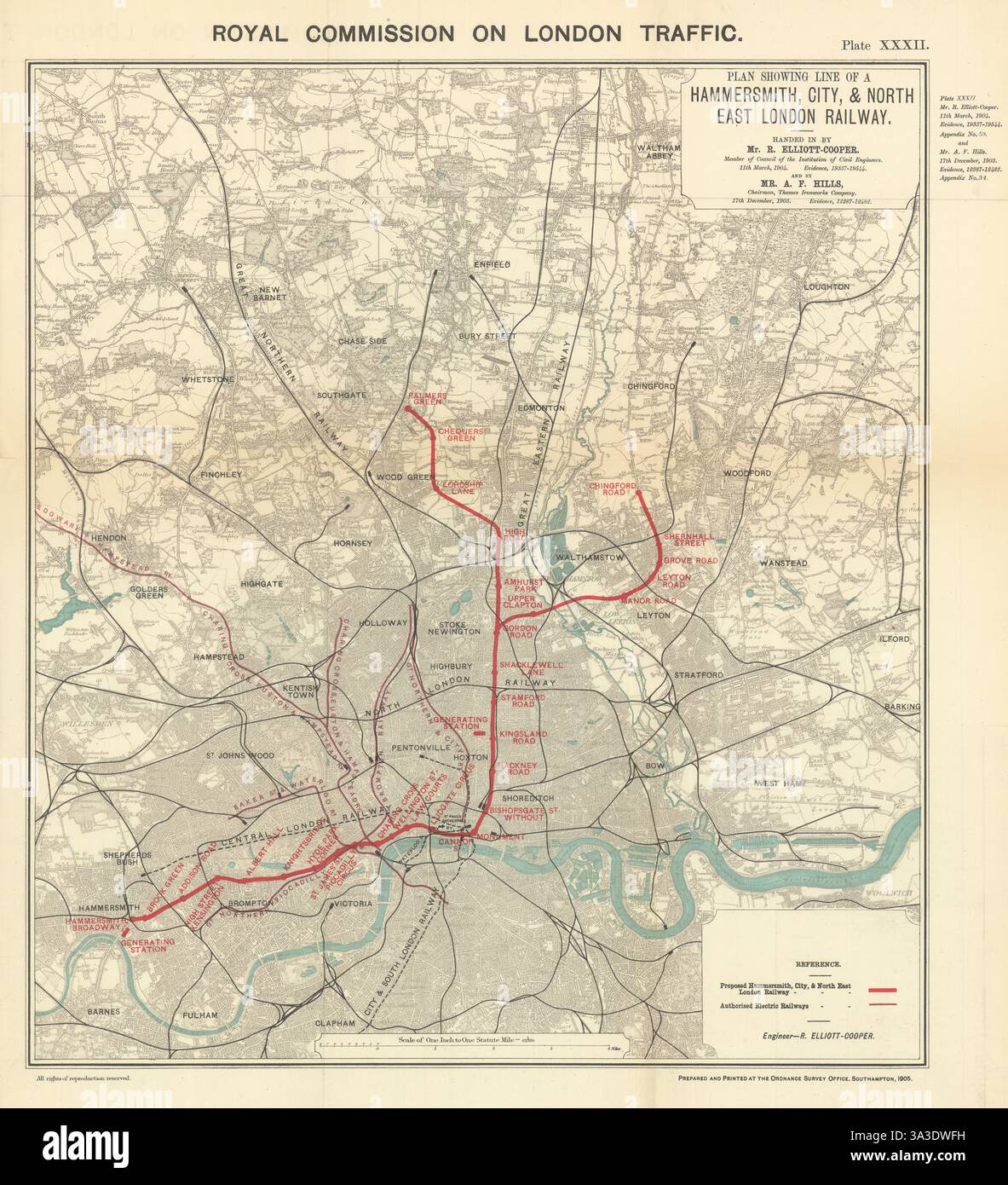 Proposed underground tube line Hammersmith, City & NE London Railway ...