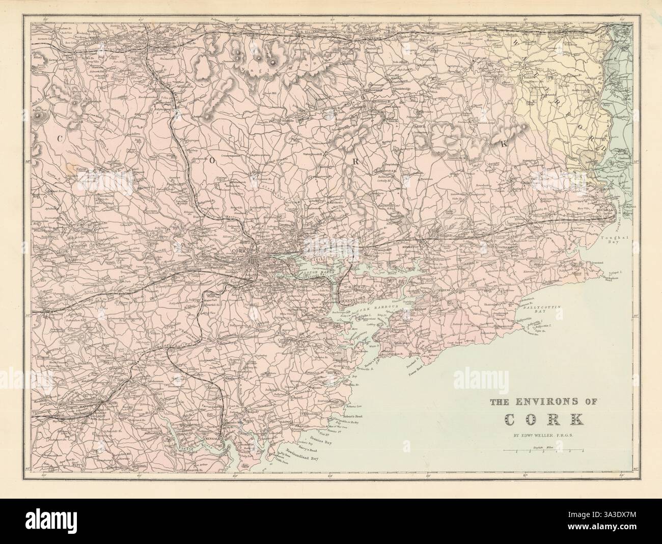 CORK & environs. Cobh Youghal Mallow Bandon. Antique map by GW BACON ...
