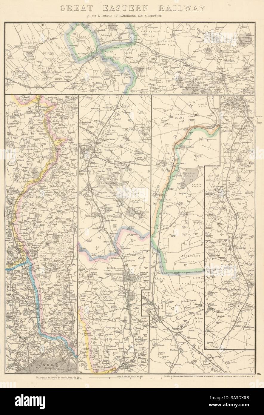 GREAT EASTERN RAILWAY 2. London to Cambridge Ely & Norwich. WELLER 1864 ...