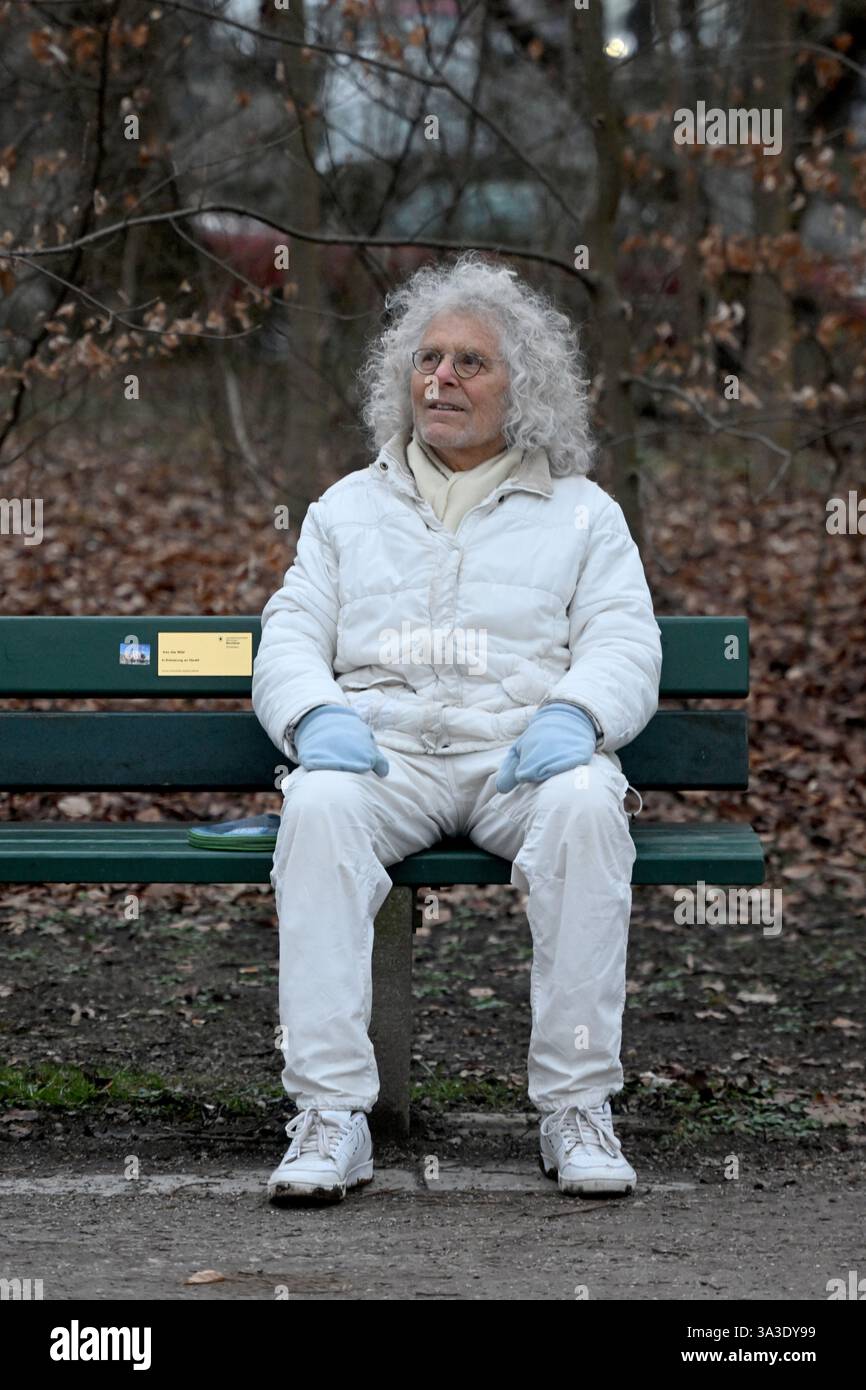 Munich, Germany. 14th Mar, 2025. Rainer Langhans sits on a bench in ...