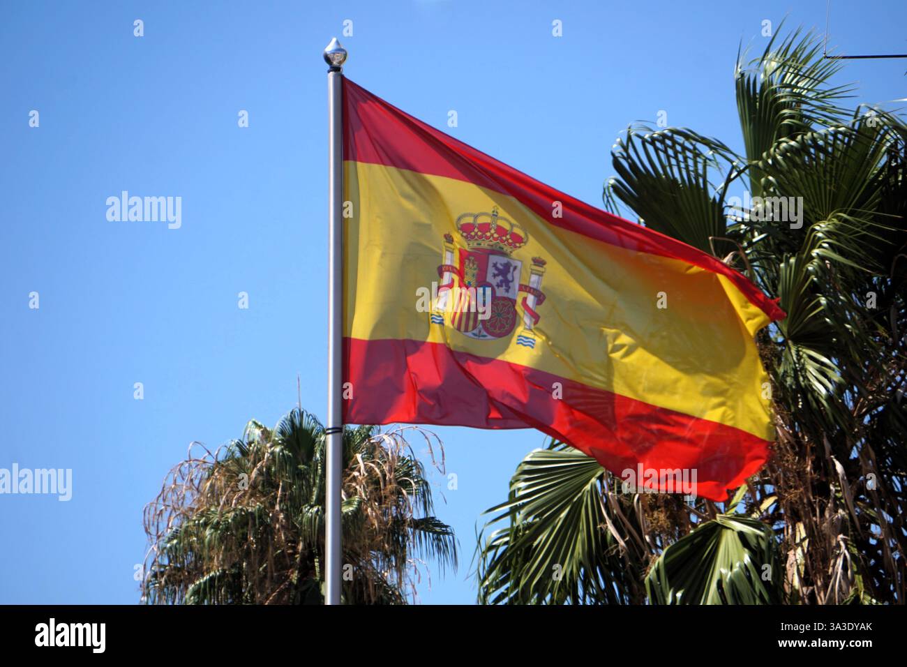 Waving flag spain palms hi-res stock photography and images - Alamy