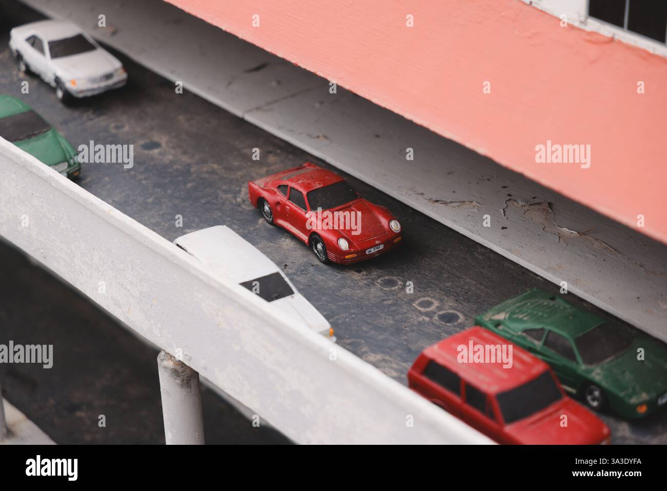 An Aerial View of Miniature Cars Arranged in a Parking Garage ...