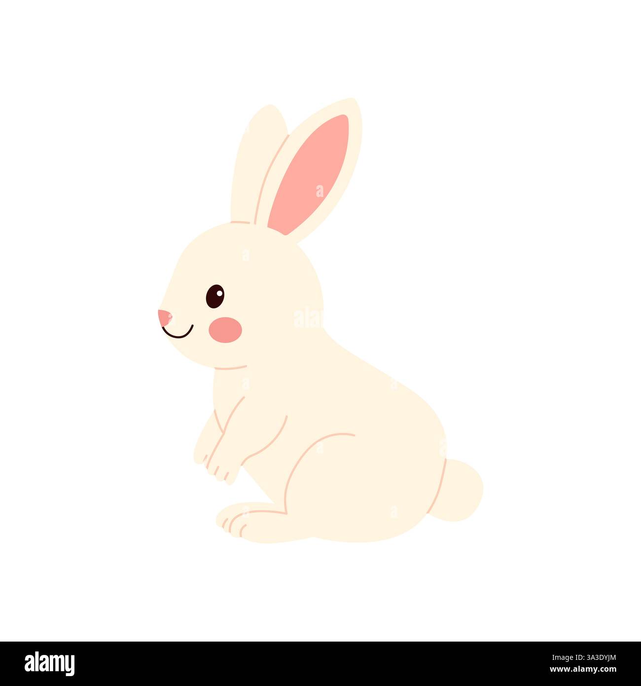 Adorable white bunny with pink ears and cheeks in a cute cartoon style ...