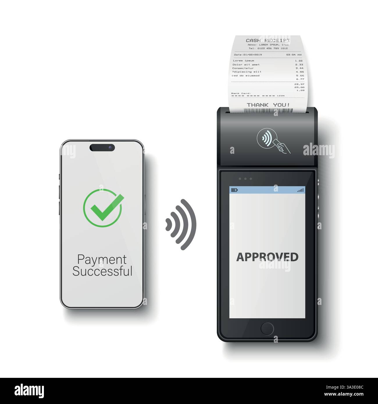 Vector 3D Realistic NFC Payment Terminal and Smartphone Closeup ...