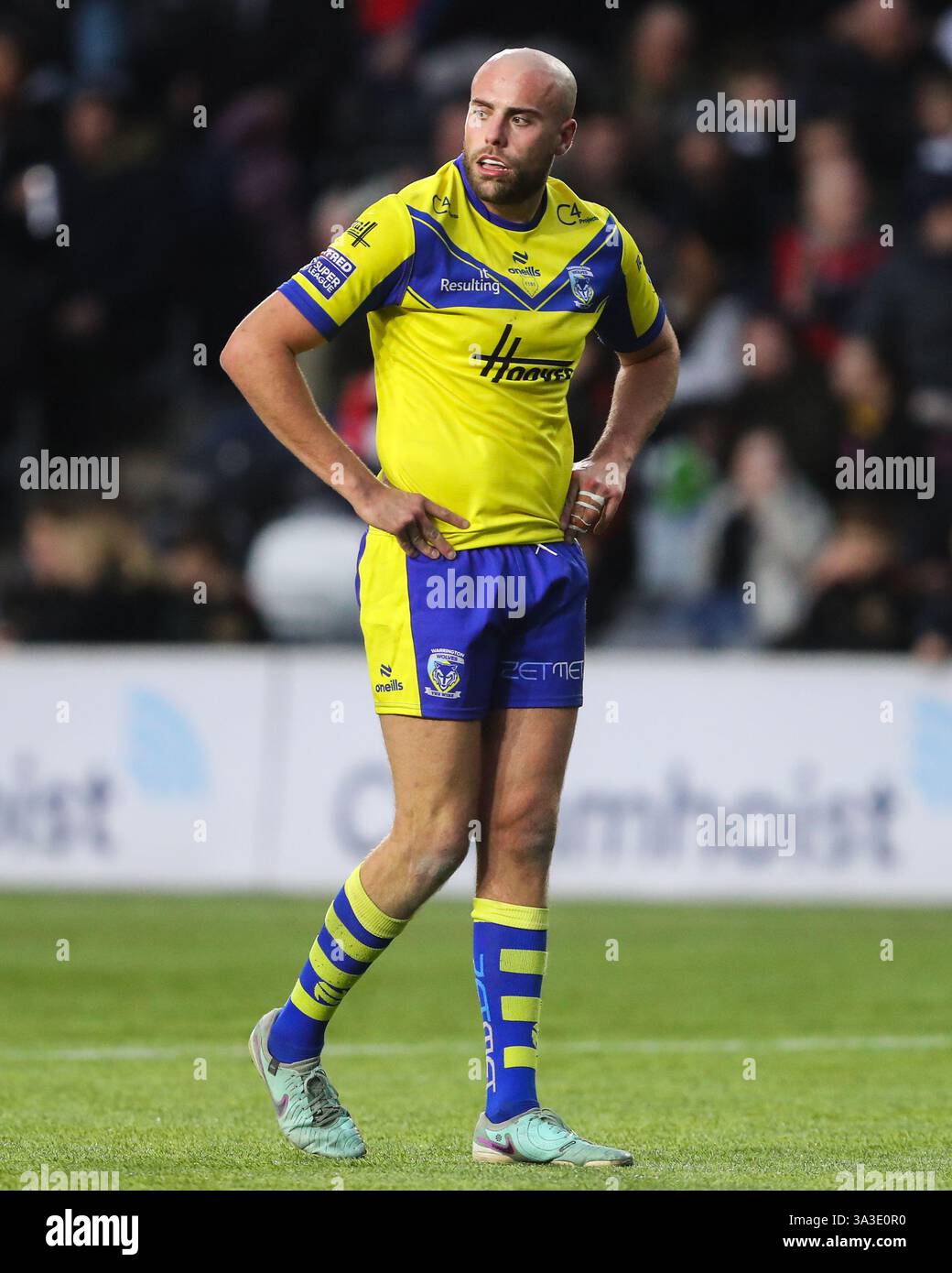 Widnes, UK. 15th Mar, 2025. James Harrison of Warrington Wolves during ...