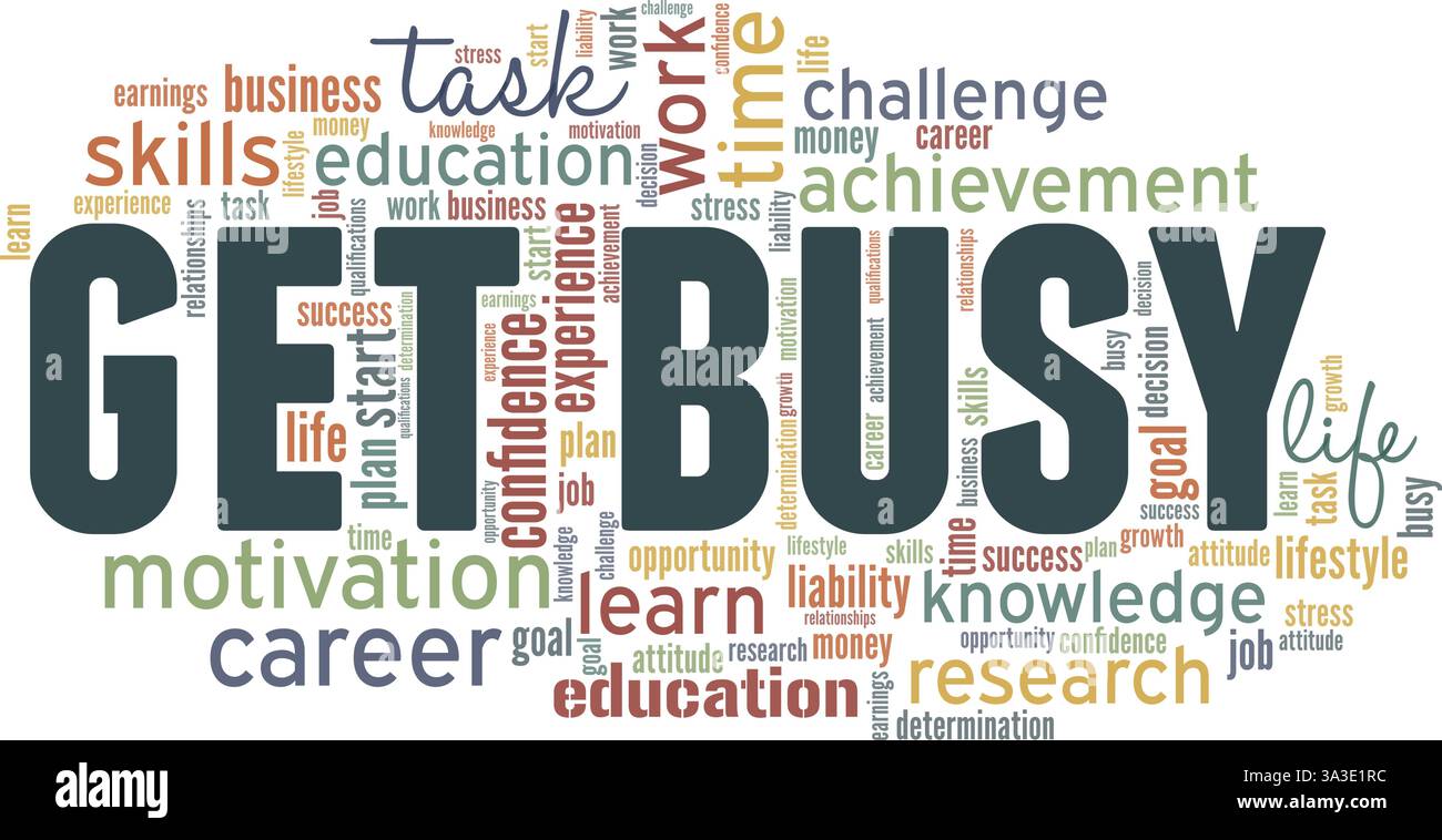 Get Busy vector illustration word cloud isolated on a white background ...
