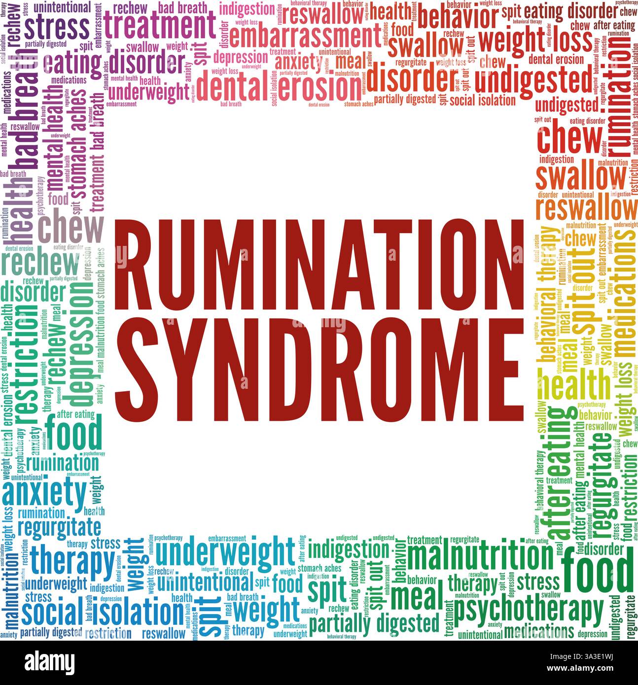 Rumination Syndrome vector illustration word cloud isolated on a white ...