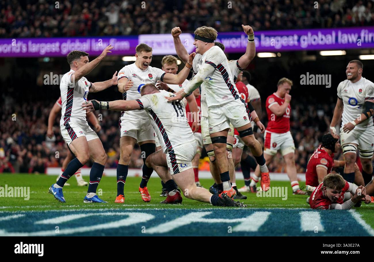 England players celebrate after Joe Heyes (centre) scores their side's ...