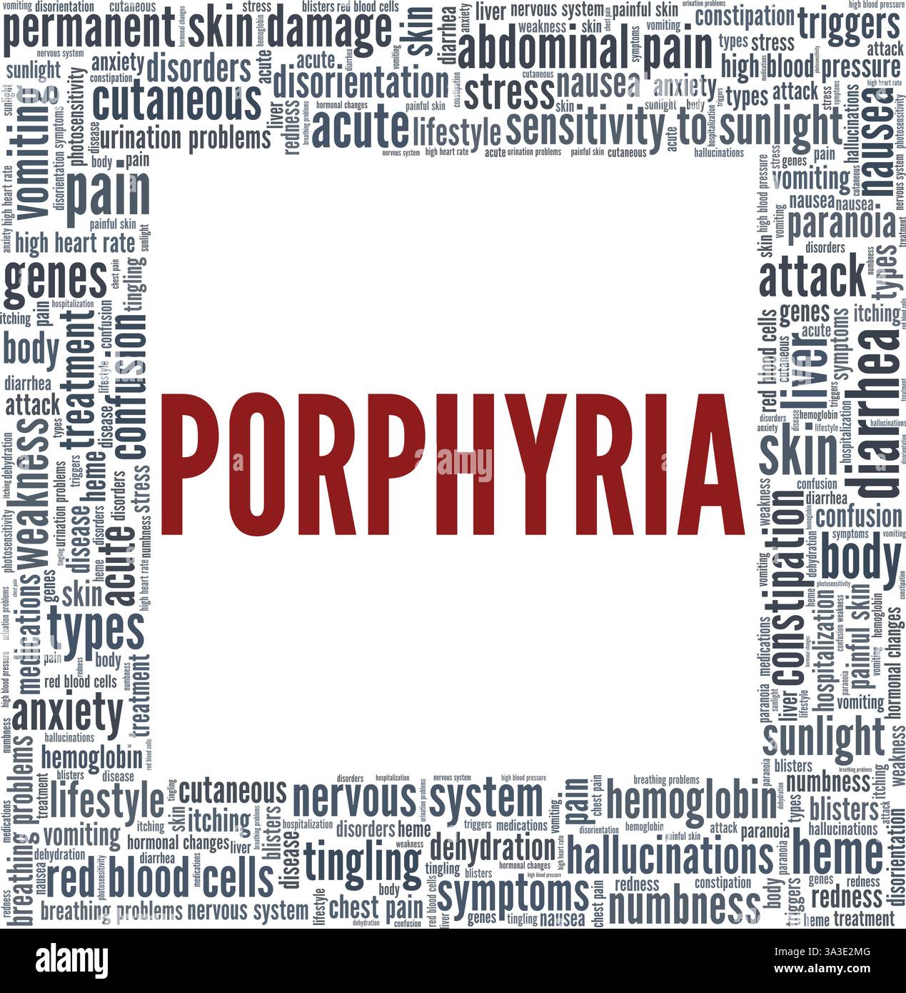 Porphyria vector illustration word cloud isolated on a white background ...