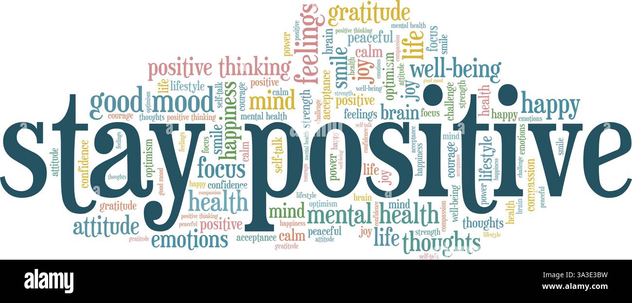 Stay Positive vector illustration word cloud isolated on a white ...