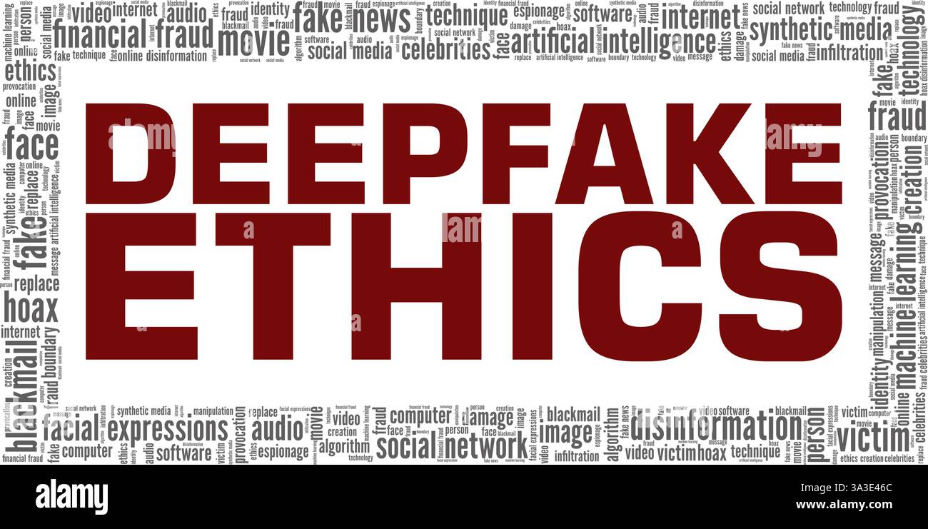 Deepfake Ethics vector illustration word cloud isolated on a white ...