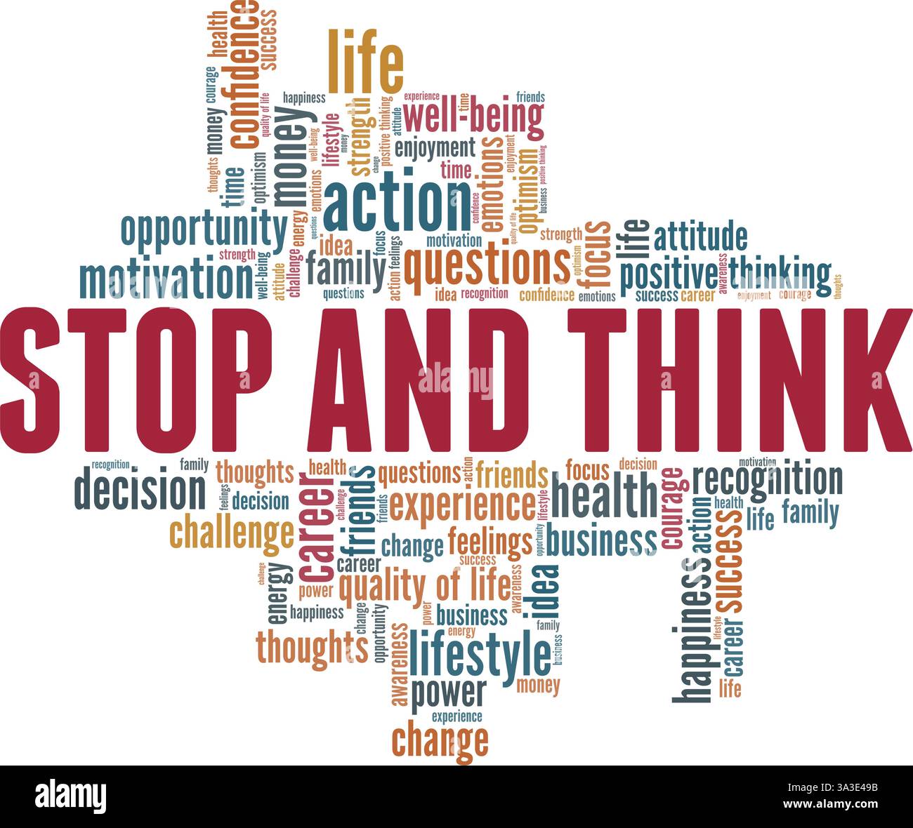 Stop and Think vector illustration word cloud isolated on a white ...