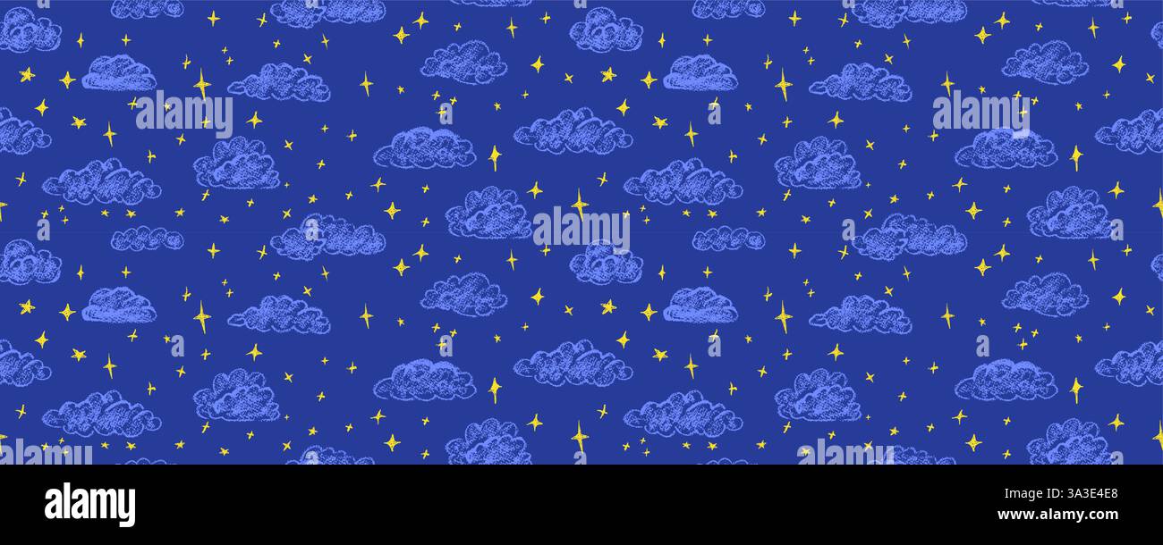 Chalk clouds seamless pattern. Midnight sky abstract background with ...