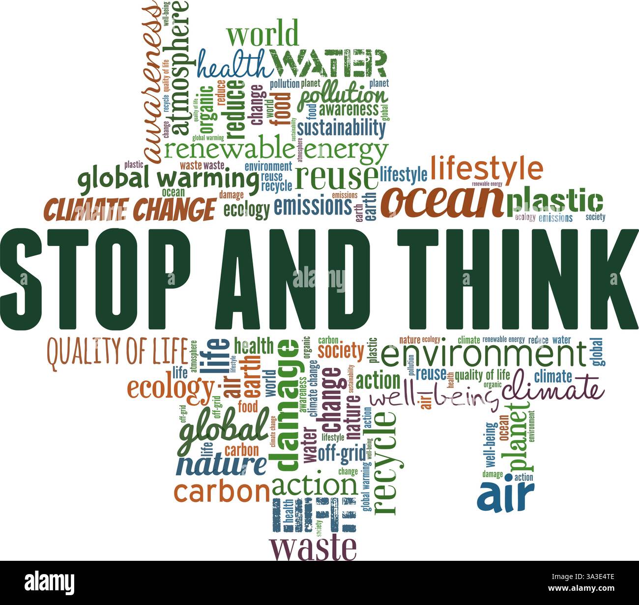 Stop and Think - Ecology and Environment illustration word cloud ...