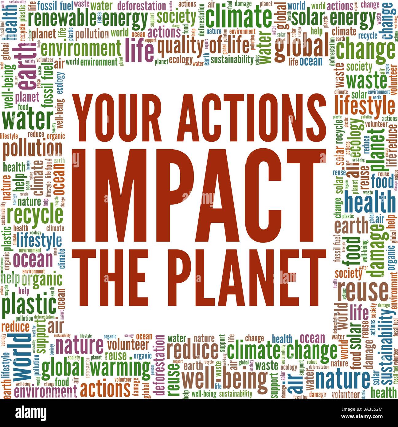 Your Actions Impact the Planet vector illustration word cloud isolated ...