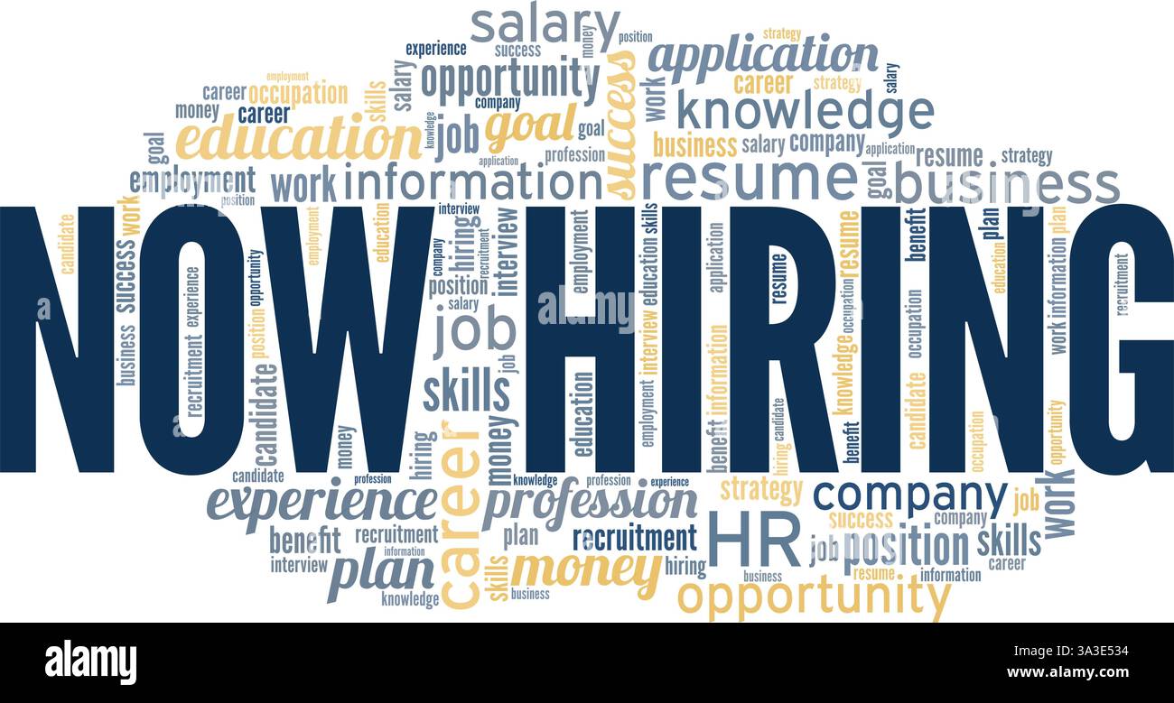 Now Hiring vector illustration word cloud isolated on white background ...