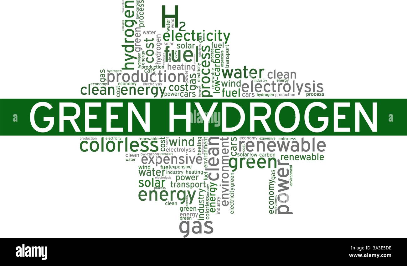 Green Hydrogen - H2 vector illustration word cloud isolated on white ...
