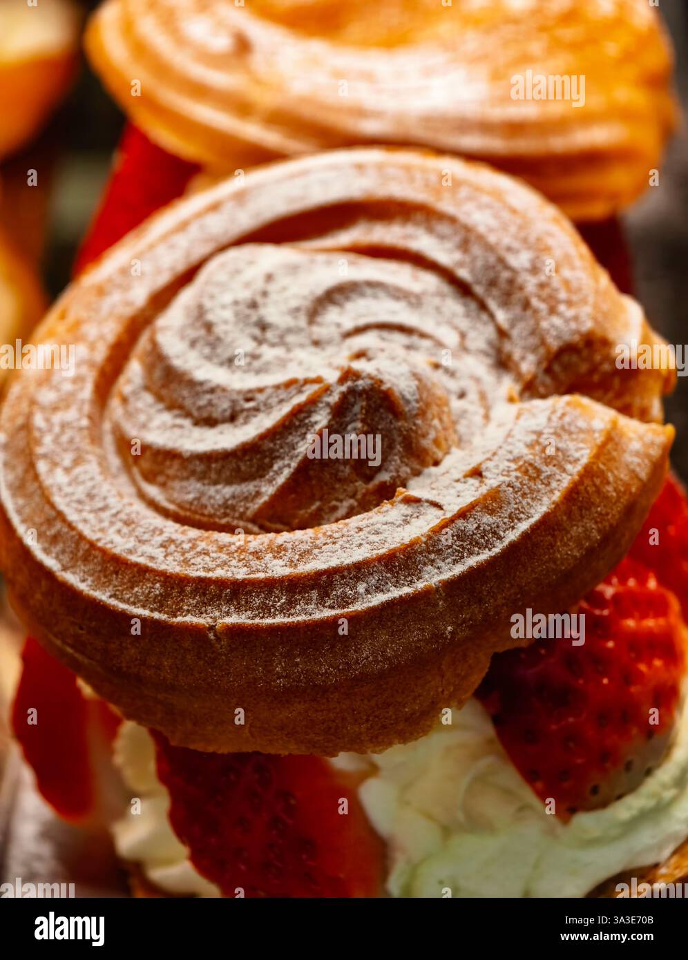 Cinnamon Swirl Danish Pastry Fresh Strawberries Professional Dessert ...